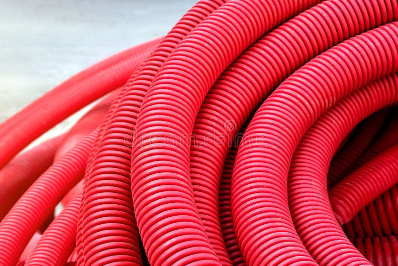 Red Plastic Corrugated Pipe for Installation of Communications and ...