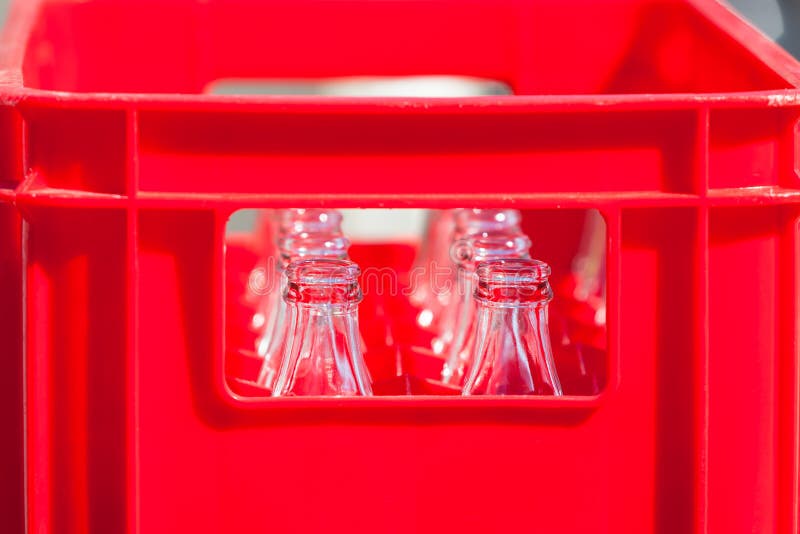Red Plastic Crate with Empty Glass Bottles Stock Image - Image of pack ...
