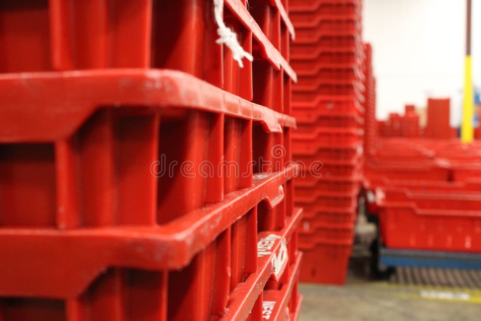 Red Plastic Crate Inside the Factory Stock Photo - Image of business ...