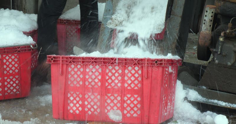 Red Plastic Crate Overflowing with Crushed Ice. Stock Footage - Video ...