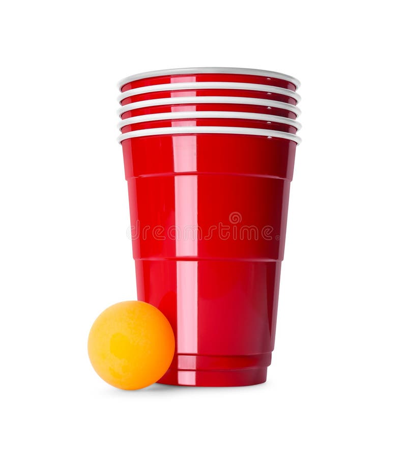 Red Plastic Cups and Ball for Beer Pong on White Background Stock Image ...