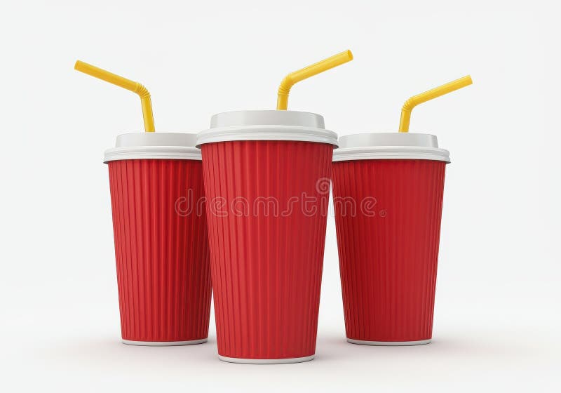Red Plastic Cups with Drinking Straws on a Transparent Background. 3d ...
