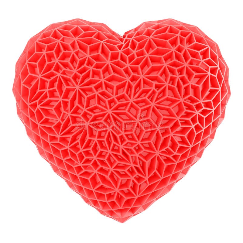Red Plastic Curly Carved Heart on a White Background. 3D Rendering ...