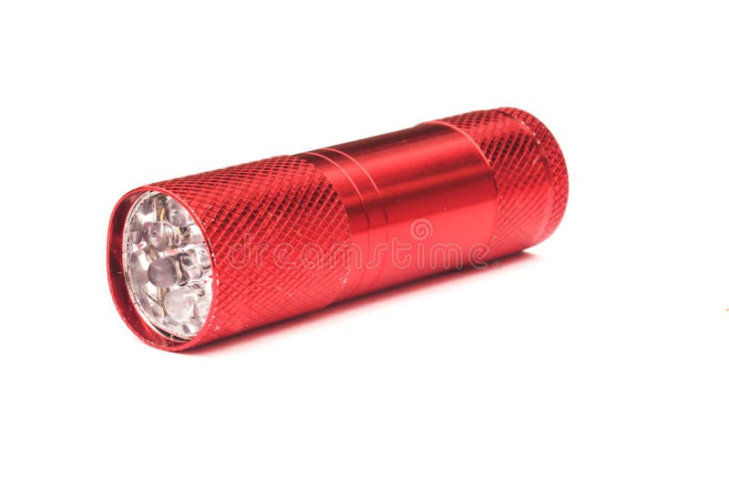 Red Plastic Flashlight Isolated on White Background Stock Photo - Image ...