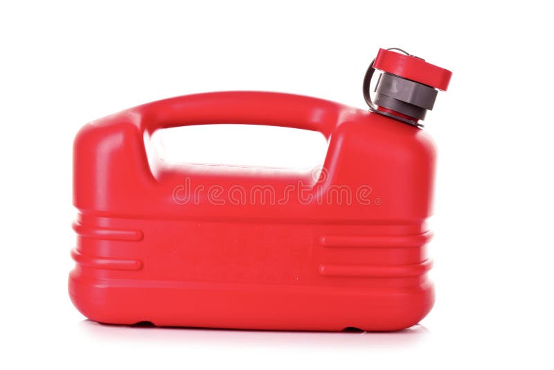 Red Plastic Fuel Canister in Hand Stock Photo - Image of diesel, motor ...