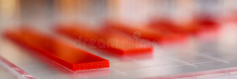 Red Plastic Graph Columns on Table Stock Image - Image of management ...