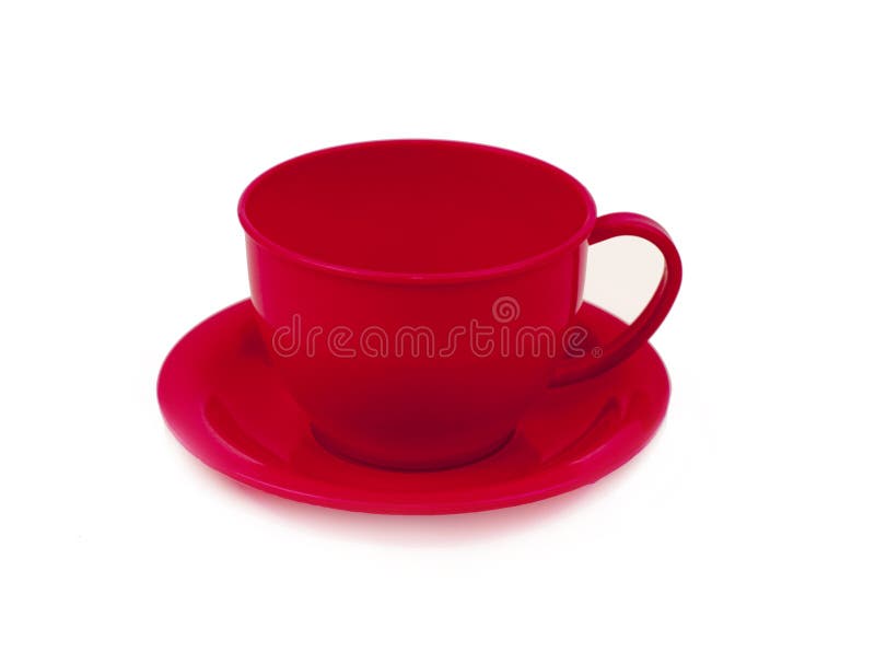Red plastic mug with plate stock image. Image of plate - 183098951