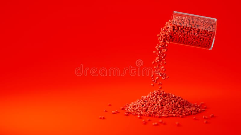 Red Plastic Polypropylene Granules Pouring from the Glass on a Red ...
