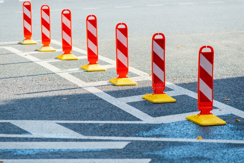 Red Plastic Signal Bollards with Reflective Elements Stock Image ...