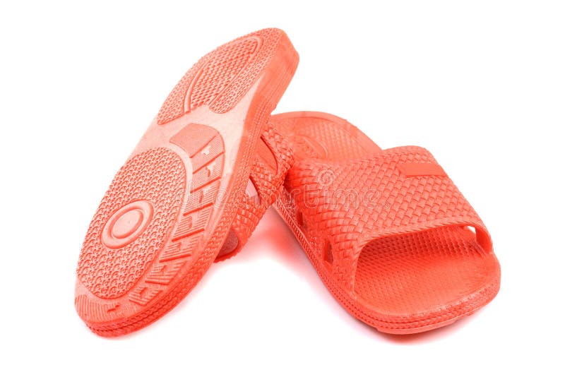 Red plastic slippers stock photo. Image of activity, beach - 67311370