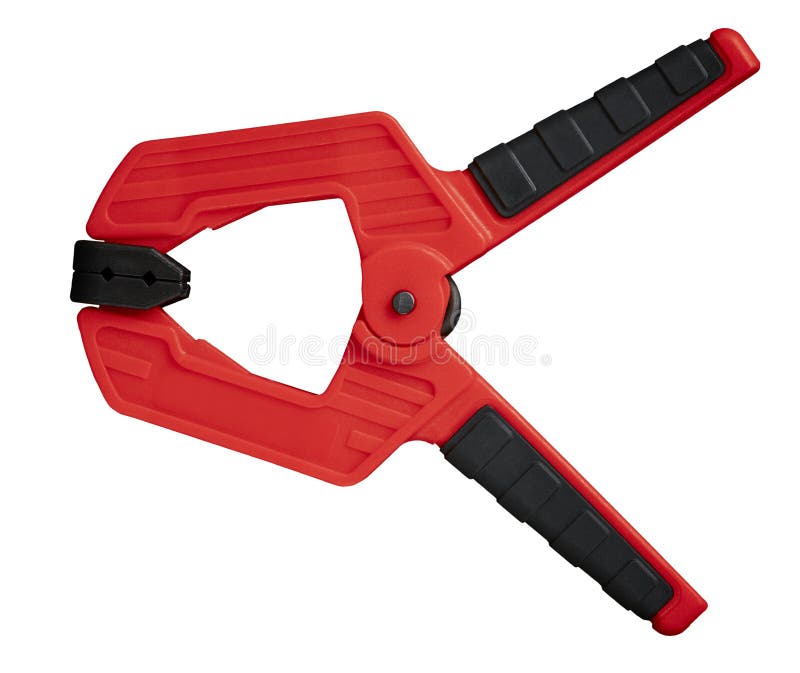 Red Plastic Spring Clamp Isolated on White Stock Image - Image of craft ...