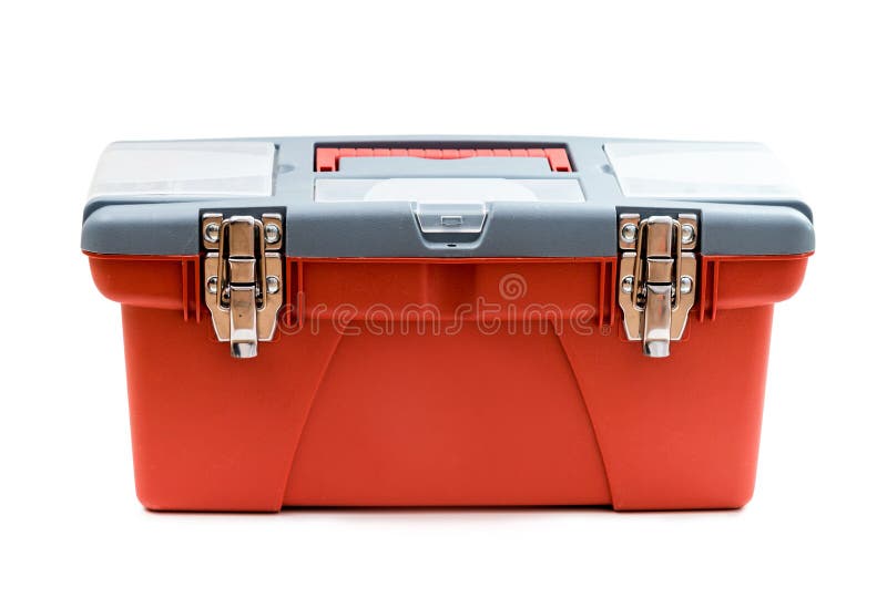 Red plastic tool box stock image. Image of isolated, open - 60375573
