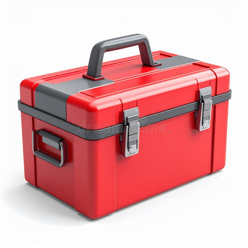 Red Plastic Toolbox with Grey Accents on White Background Stock Illustration - Illustration of ...