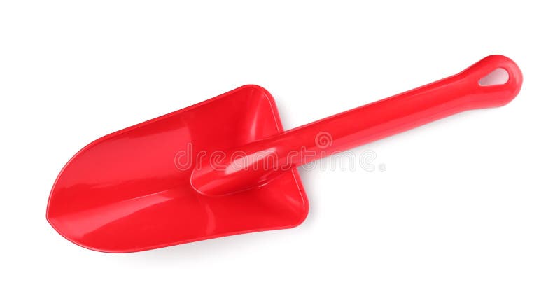Red Plastic Toy Shovel Isolated on White, Top View Stock Photo - Image ...