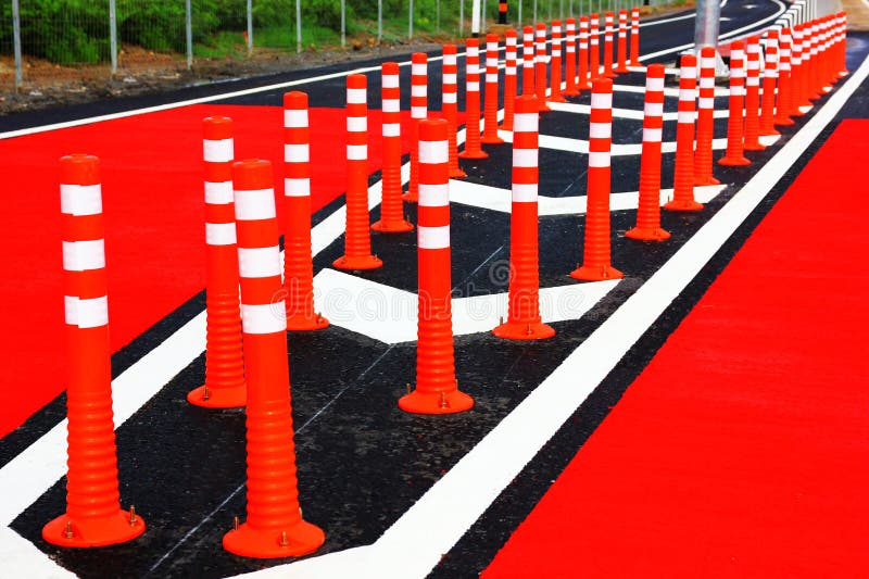 Red Plastic Traffic Cones Install on Traffic Lines Area Warning Driver ...