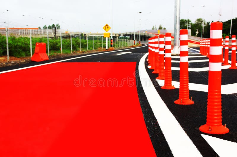 Red Plastic Traffic Cones Install on Traffic Lines Area Warning Driver ...