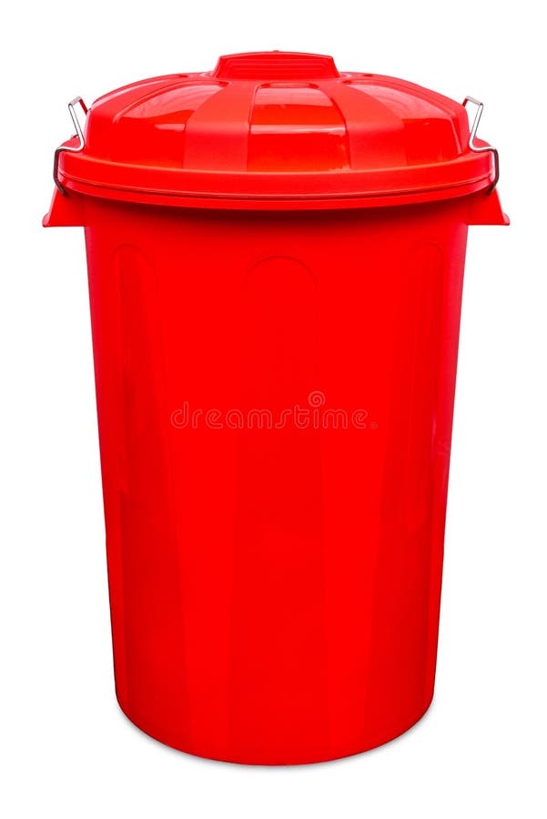 Red Plastic Trash Bin Can with Lid Stock Image - Image of trash, brand ...