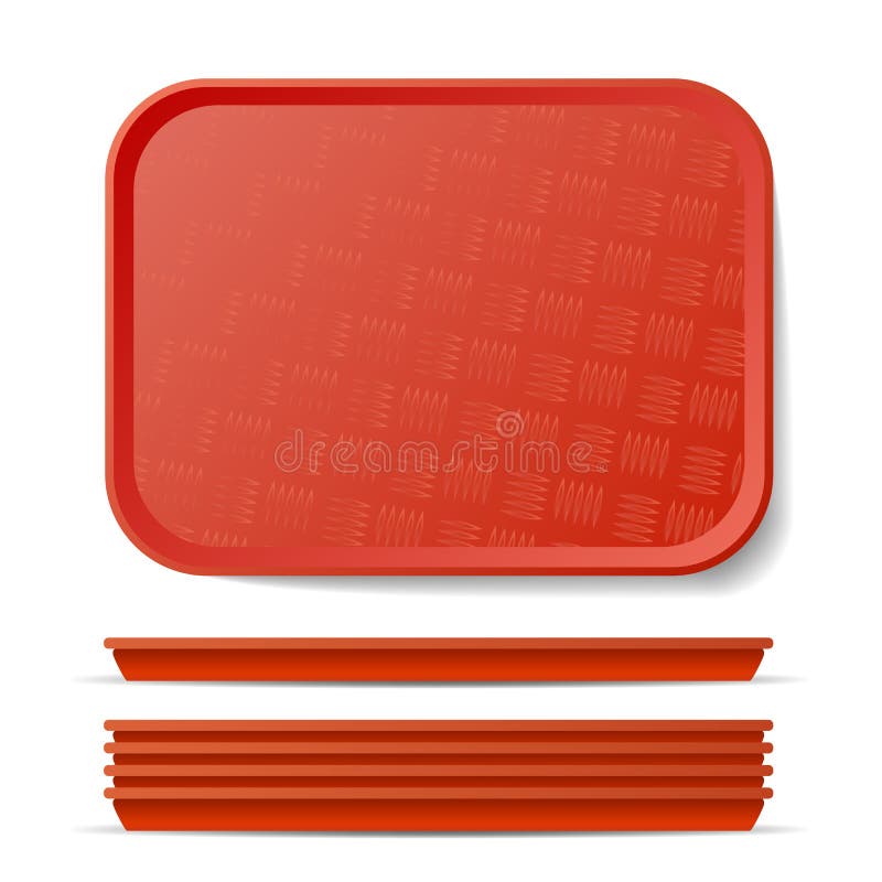 Red Plastic Tray Salver Vector. Classic Rectangular Red Plastic Tray ...