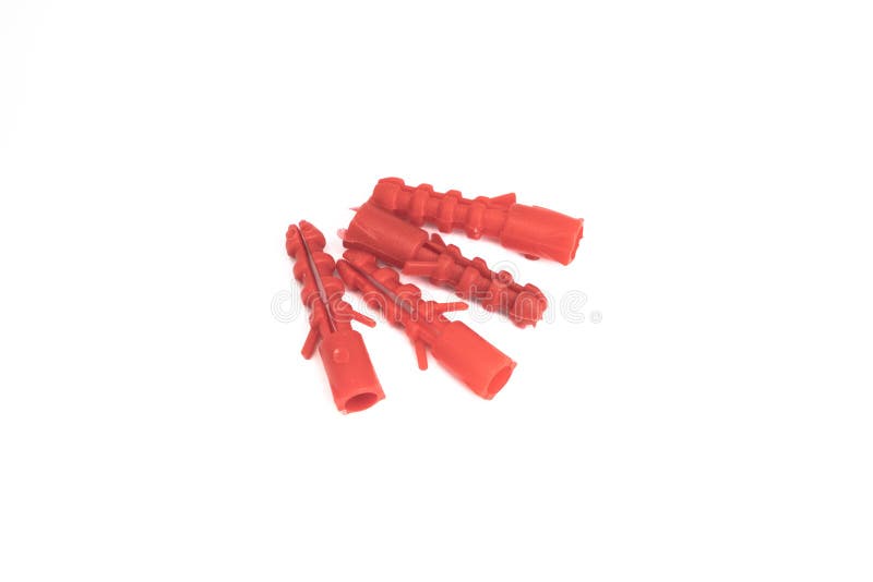 Red Plastic Wall Plugs Isolated Stock Image - Image of dowel, fastener ...