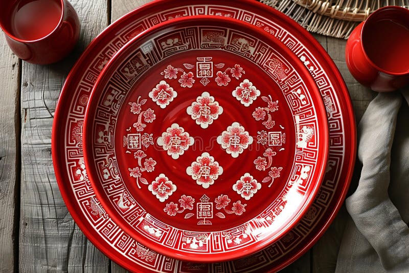 The Red Plate Has Chinese Symbols on it, High Quality, High Resolution ...