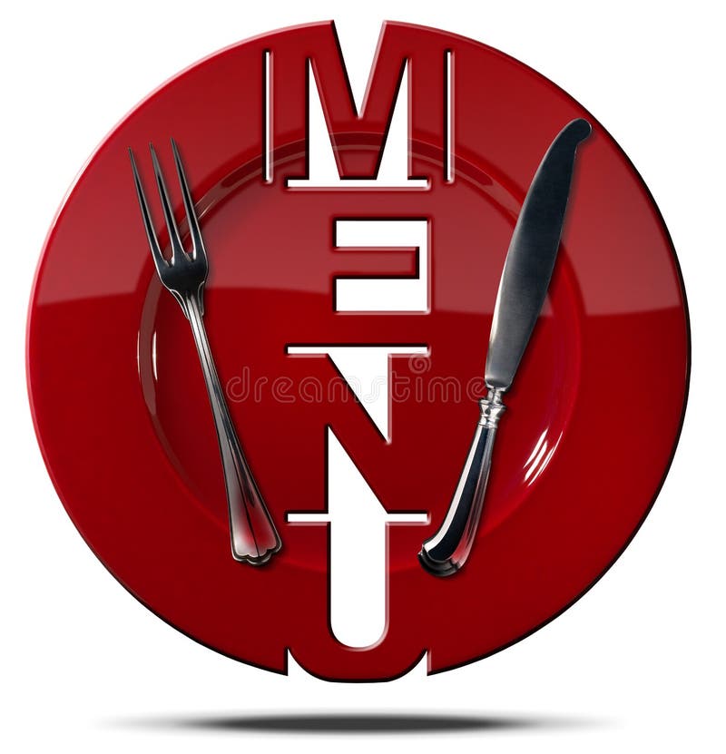 Red Plate Menu - Symbol With Cutlery Stock Illustration - Illustration ...