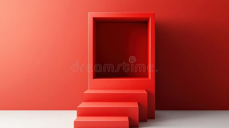 Red Platform Stands with Steps Leading Upwards, Minimalist Design ...