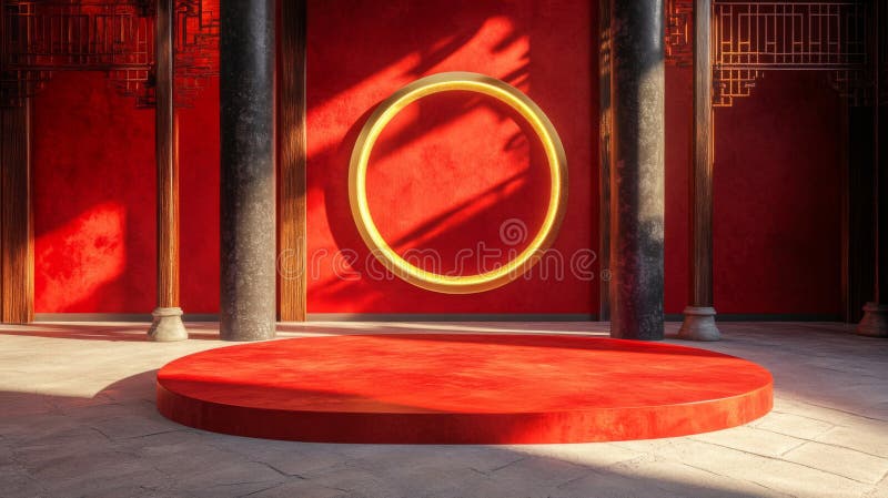 Red Platform in a Traditional Chinese Setting Stock Illustration ...