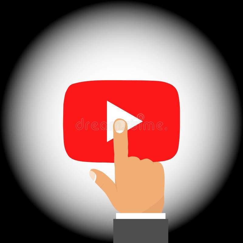 Red Play Button. the Finger Presses the Play Button Stock Illustration ...