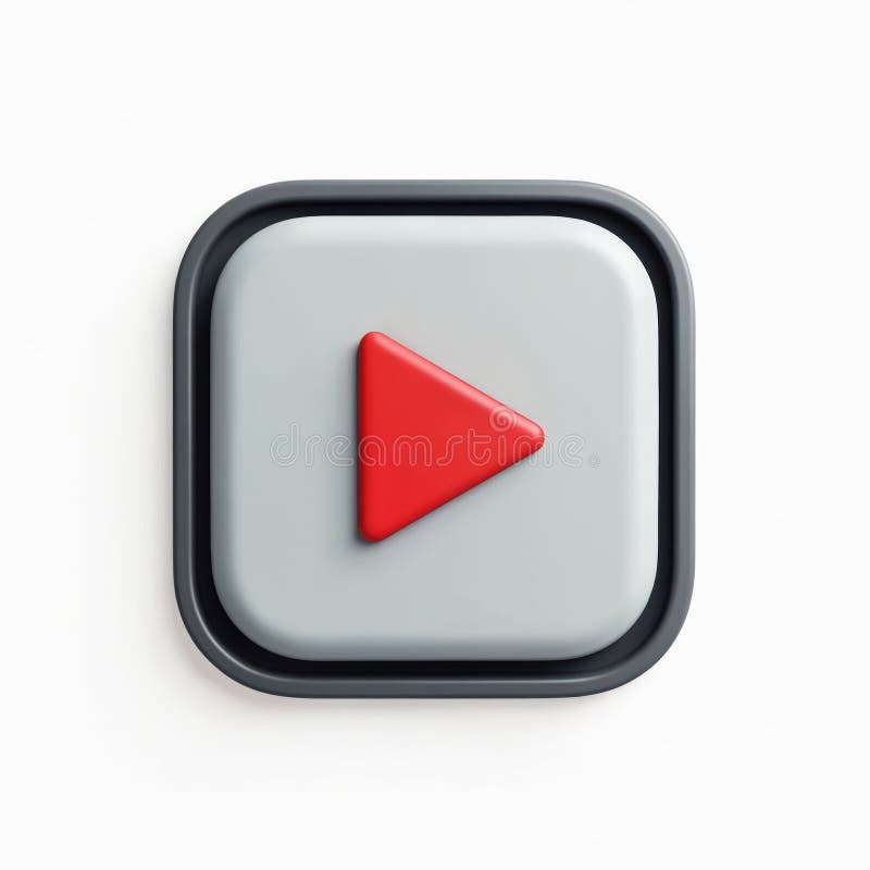 Red Play Button Icon on White Background. Minimalistic 3d Rendering ...