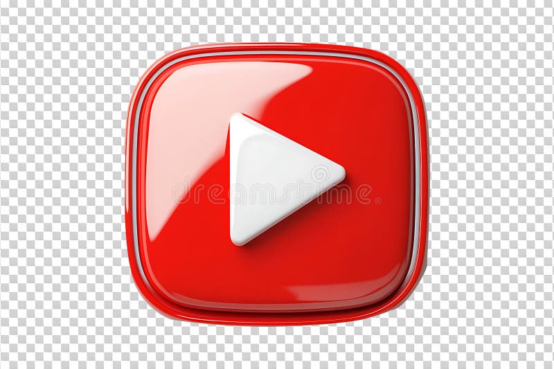 A Red Play Button Icon with a White Triangle Isolated on White and ...