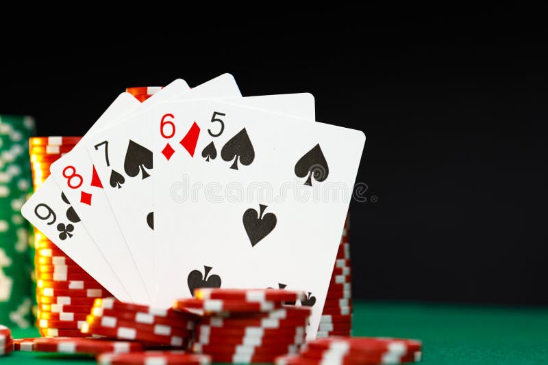 Red Playing Chips and Cards on Poker Table Stock Photo - Image of ...