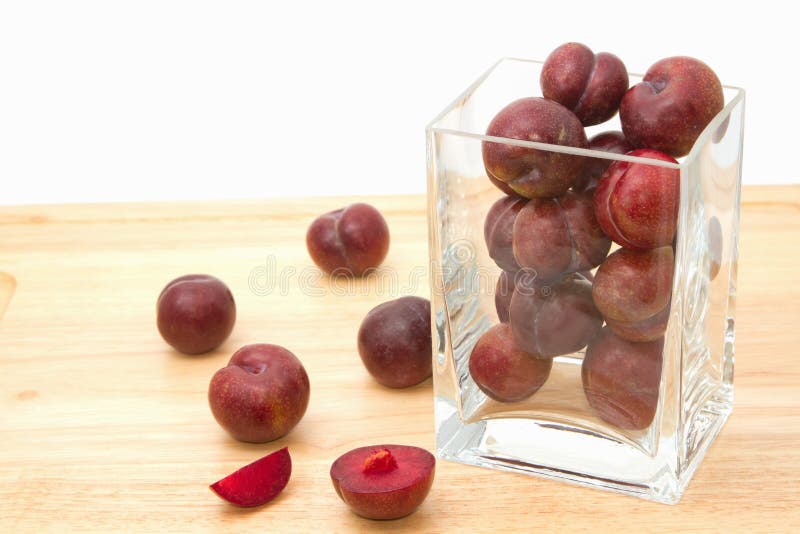Red Plum Fruit in Glass Box Stock Photo - Image of food, healthcare ...