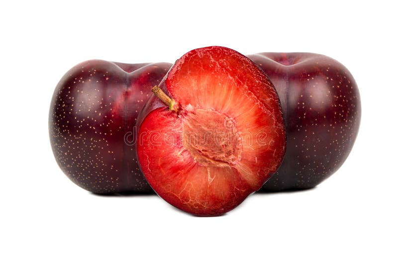 Red plum with half stock image. Image of blue, fruity - 100730205