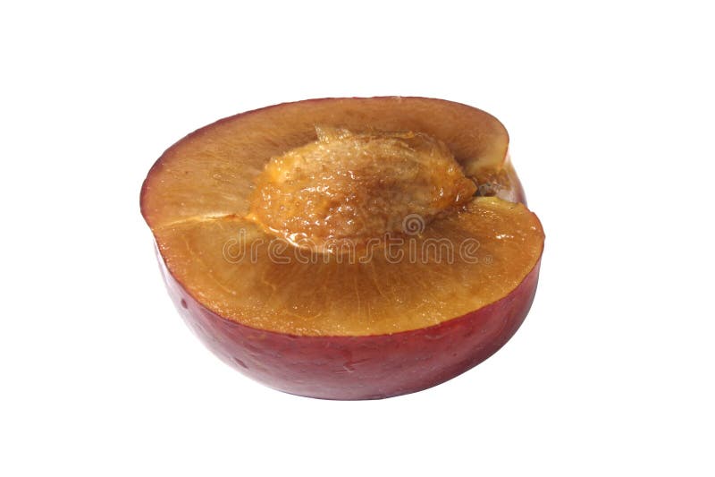 Close-Up of Half an Overripe Plum Showcasing Texture and Color Details ...