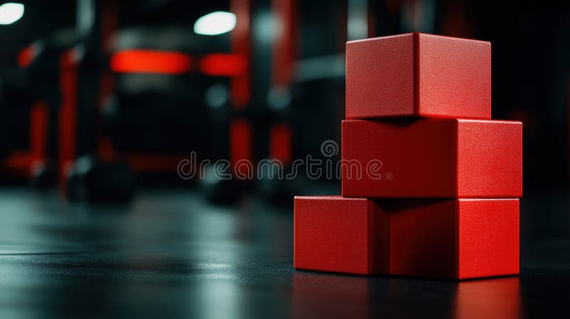 Red Plyometric Boxes Stacked in Front of an Industrialstyle Gym Wall ...