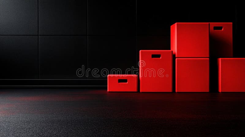Red Plyometric Boxes Stacked in Front of an Industrialstyle Gym Wall ...