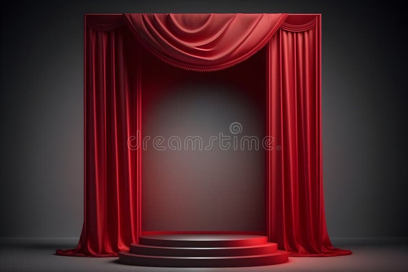 Red Podium with Curtain for Product Presentation, Illustration Ai ...
