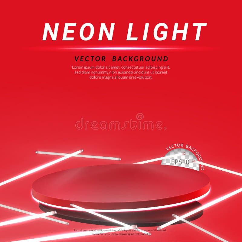 Red Podium Floating with White Neon Tube on Red Background, Square ...
