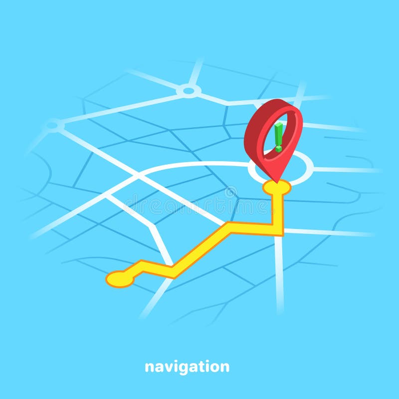 Red Pointer on a Blue City Map, Isometric Stock Vector - Illustration ...