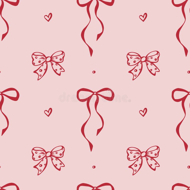 Red Polka Dot Bows and Hearts on Pink Background. Coquette Core Stock ...
