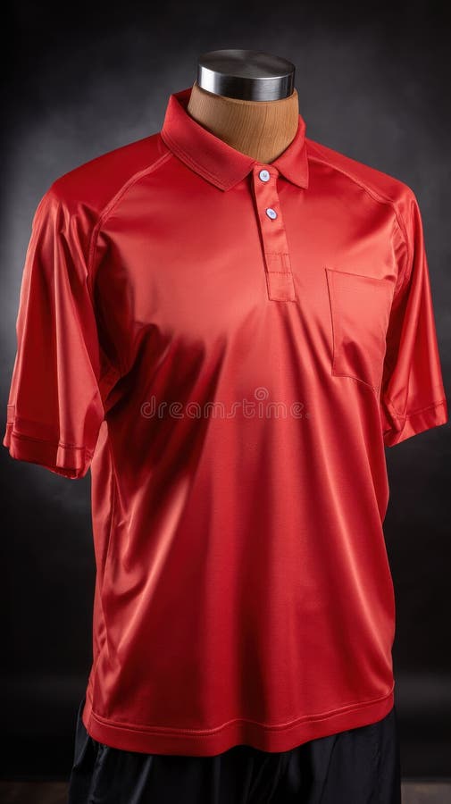 Red Polo Shirt on Mannequin Displayed on a Black Background with Focus ...