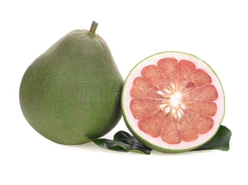 Red Pomelo Citrus Fruit with Leaves Isolated on White Background Stock ...