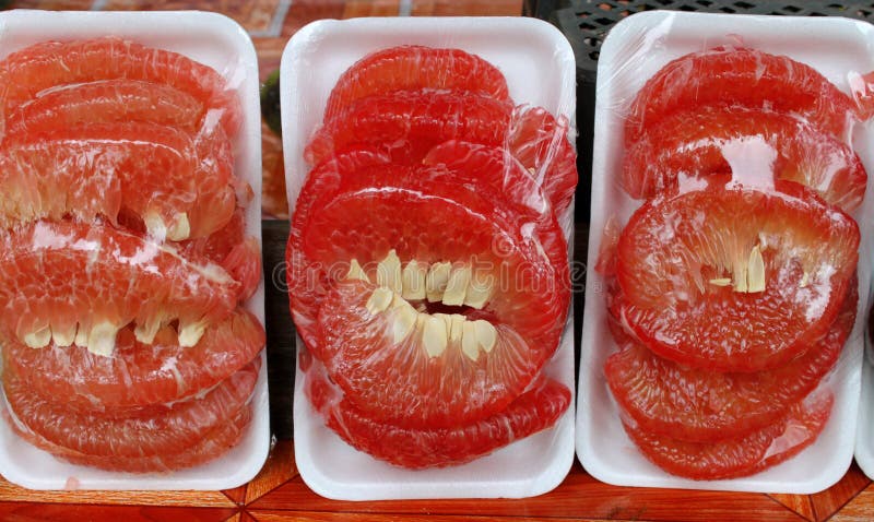 Red Pomelo in Foam Box Package for Sale Stock Image - Image of nature ...