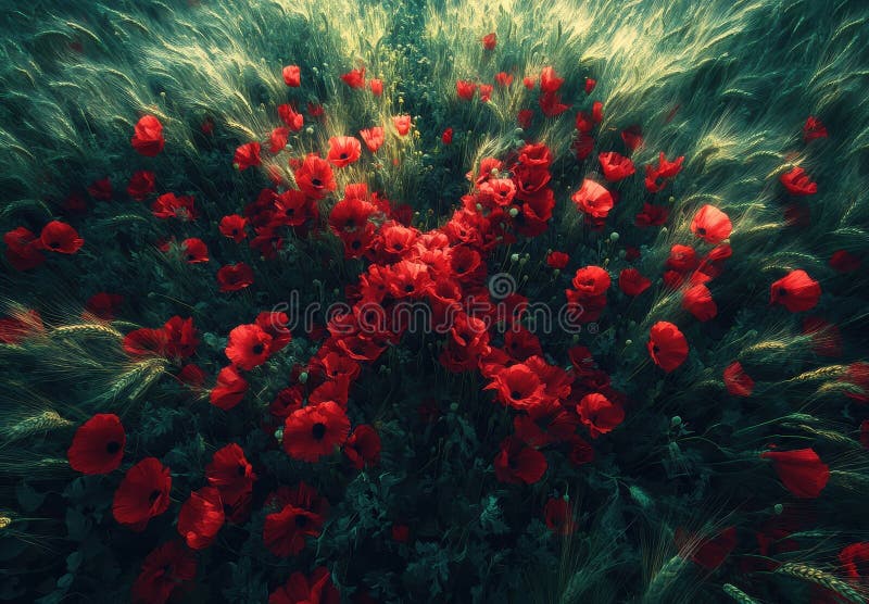 Red Poppies Cross Pattern in Lush Green Field Stock Illustration ...