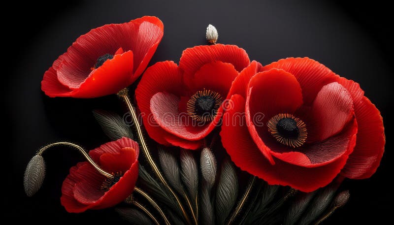 Red Poppies on a Dark Background Stock Illustration - Illustration of ...