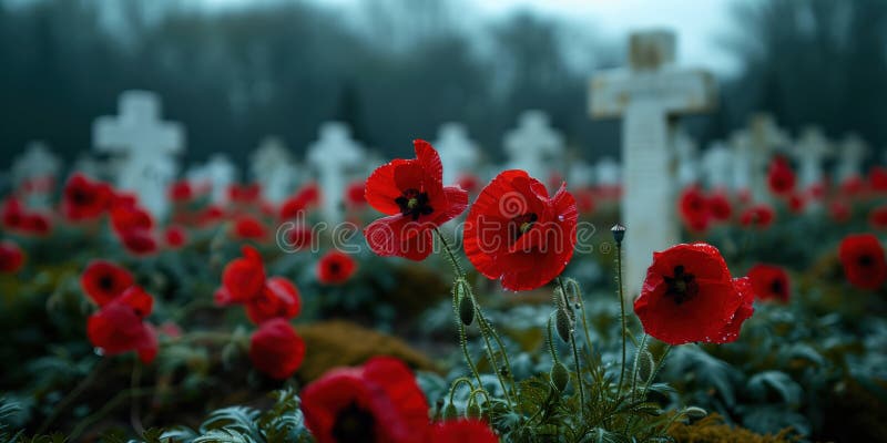 Red Poppies Growing at a War Cemetery Stock Illustration - Illustration ...