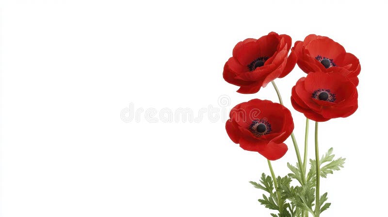 Red Poppies on White Background Closeup Stock Illustration ...
