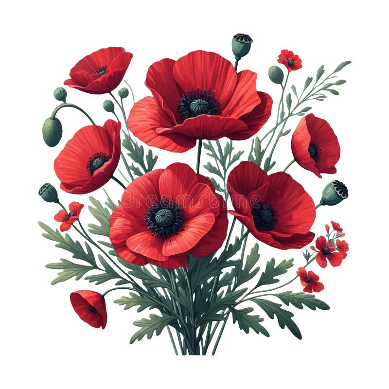 Red poppy flower bucket stock vector. Illustration of sunflower - 336121815