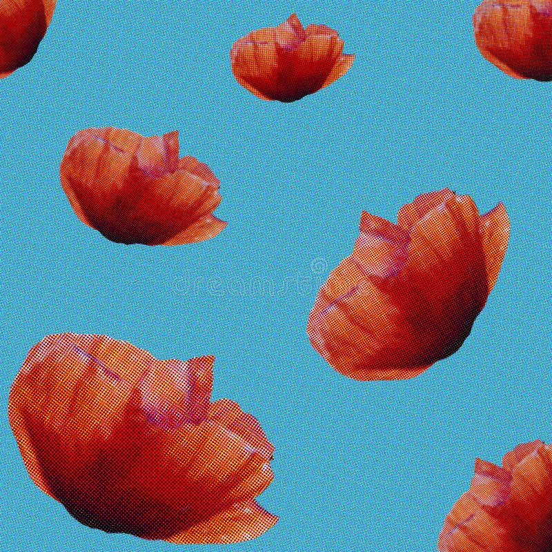 Red Poppy Flower Patterned Blue Background Stock Illustration ...
