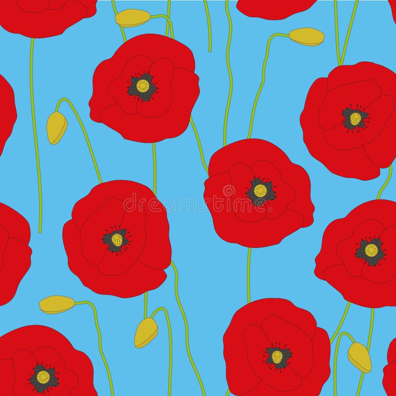 Red Poppy Flowers Seamless Pattern Stock Vector - Illustration of ...